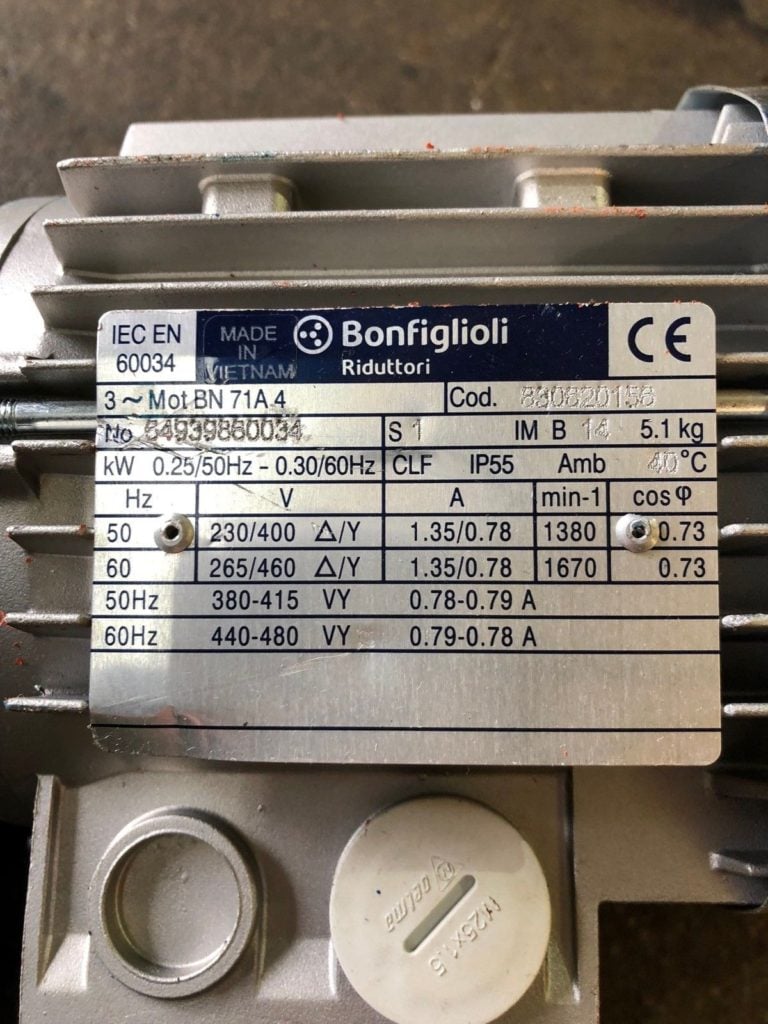 BONFIGLIOLI HELICAL BEVEL GEAR MOTOR BN71A4 0.25KW/50HZ 0.30KW/60HZ ...