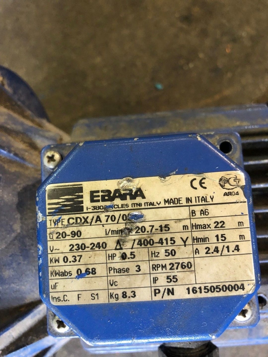 EBARA CDX CENTRIFUGAL PUMP CDX/A70/05 1615050004 0.5HP 0.37KW (NM1 PT)