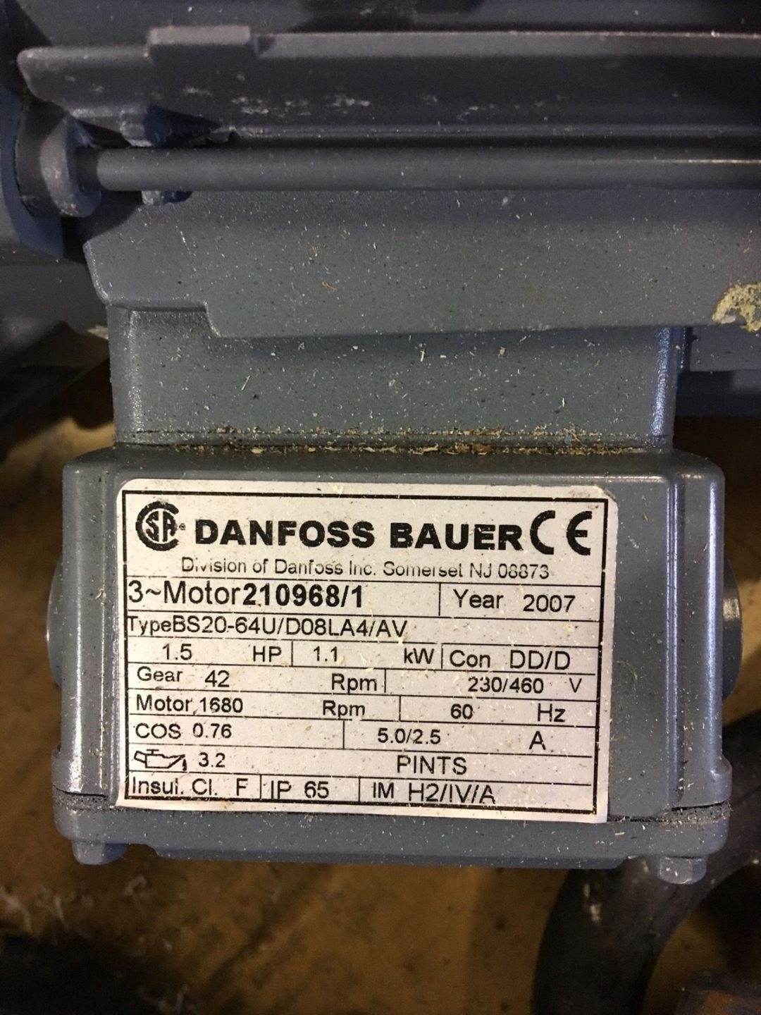 Danfoss Bauer BS Series Worm Gear Motor 1.5HP BS20-64U/D08LA4/AV (NP14)