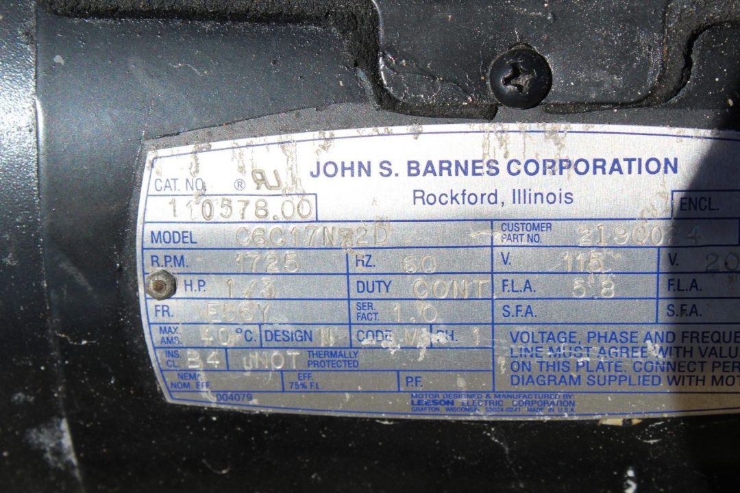 John S Barnes Corp Hydraulic Model C6C17NZ2D Cat: 110578.00 ** (connex)