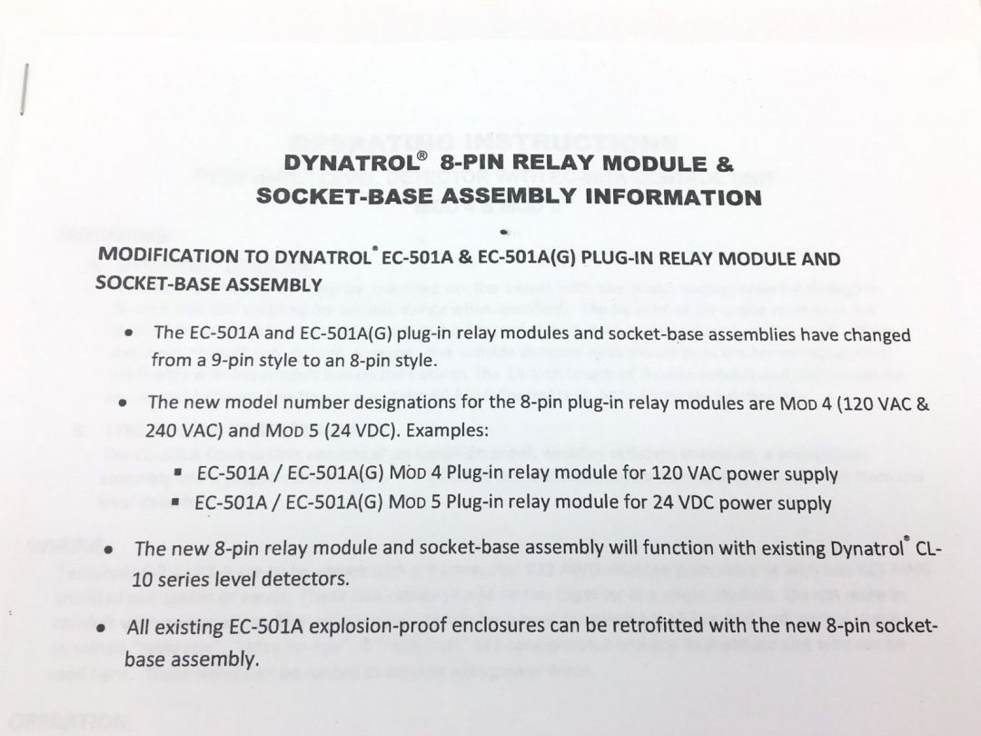 AUTOMATION PRODUCTS DYNATROL EC-501A & CL-10DJ-7 LEVEL DECTOR ASSEMBLY ...
