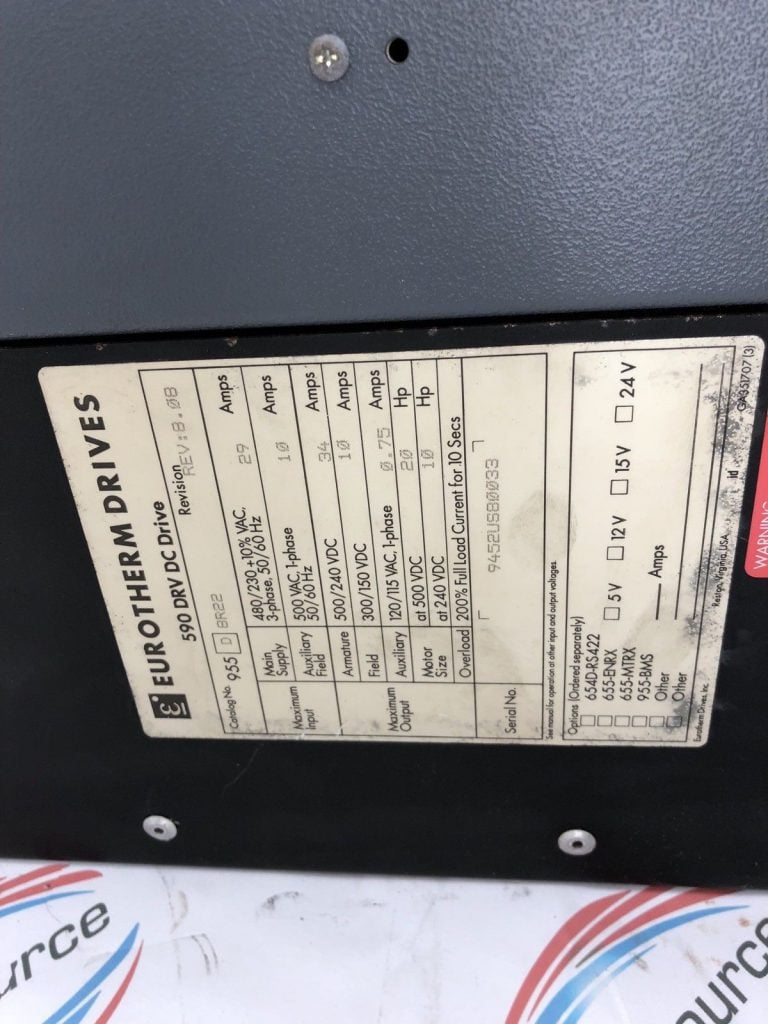 PARKER SSD EUROTHERM 955D8R22 590 DRV DC DRIVE REV 8.08 590 DIGITAL SERIES