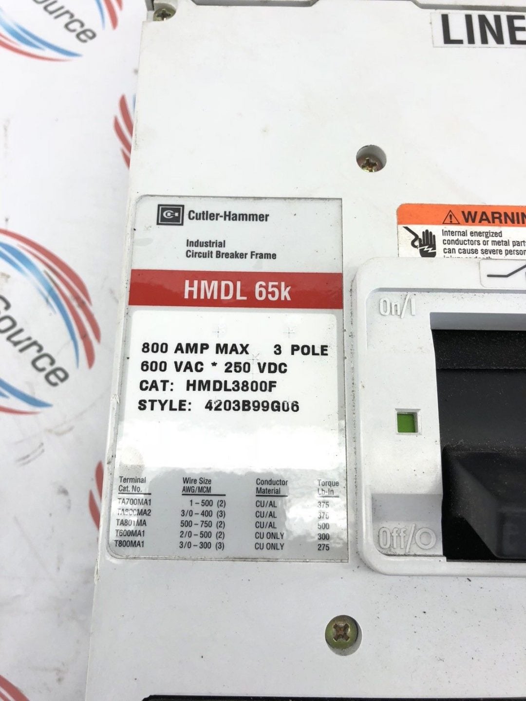 EATON CUTLER HAMMER HMDL 65K HMDL3800F 3 POLE 800 AMP CIRCUIT BREAKER ...