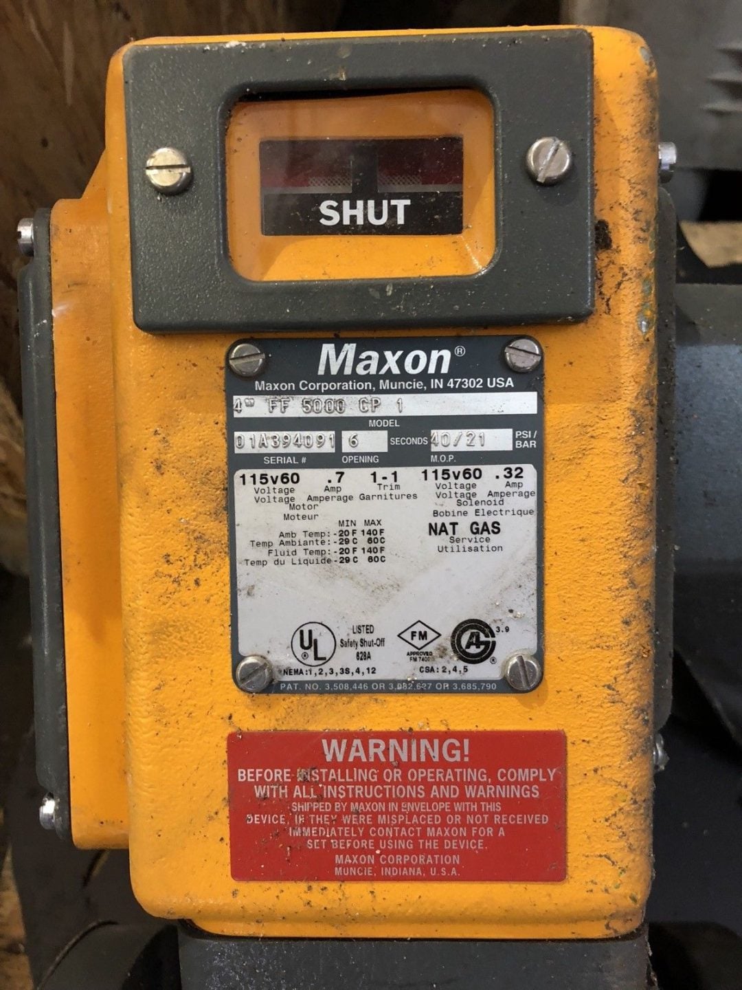 MAXON 4" FF 5000 CP 1 NATURAL GAS SAFETY SHUT OFF VALVE 6 SECONDS ...