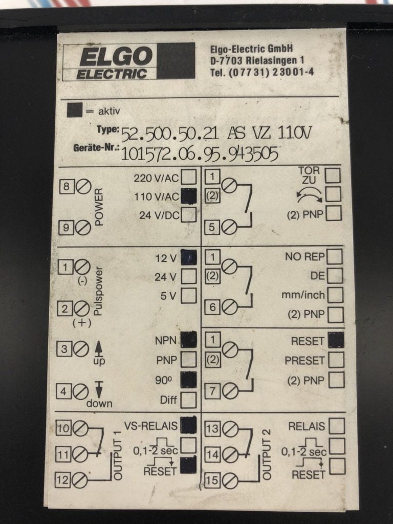 ELGO ELECTRIC 52.500.50.21 AS VZ 110V POSITION INDICATOR
