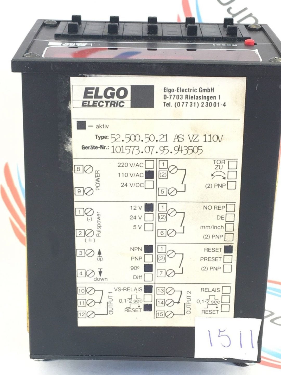 ELGO ELECTRIC 52.500.50.21 AS VZ 110V POSITION INDICATOR