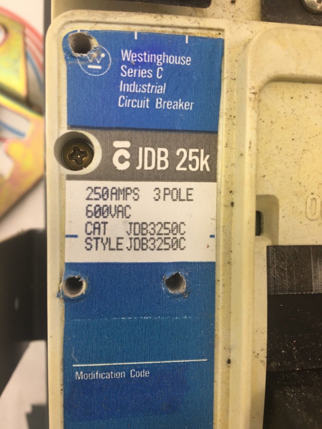 WESTINGHOUSE SER. C 250A 600V JDB3250C CIRCUIT BREAKER W/ JT3250T TRIP UNIT