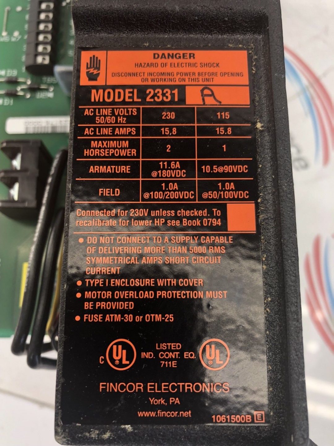 FINCOR ELECTRONICS 2330 MODEL 2331 2HP MOTOR CONTROLLER
