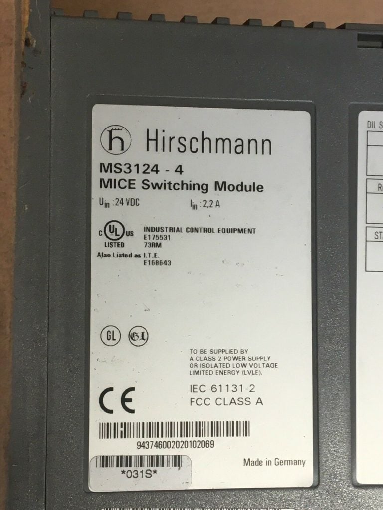 HIRSCHMANN MICE SWITCHING MODULE MS3124-4
