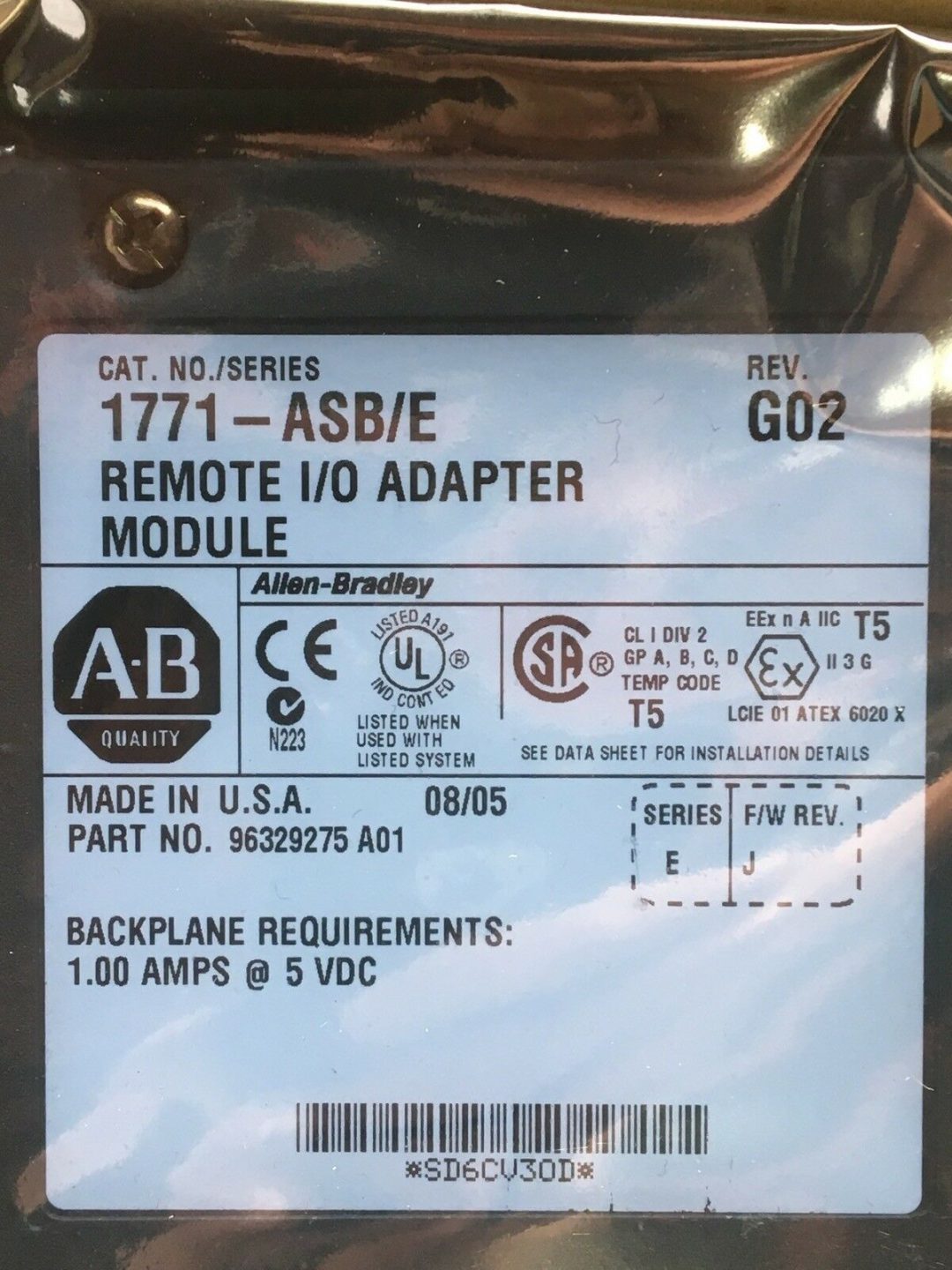 ALLEN-BRADLEY REMOTE I/O ADAPTER MODULE 1771-ASB/E