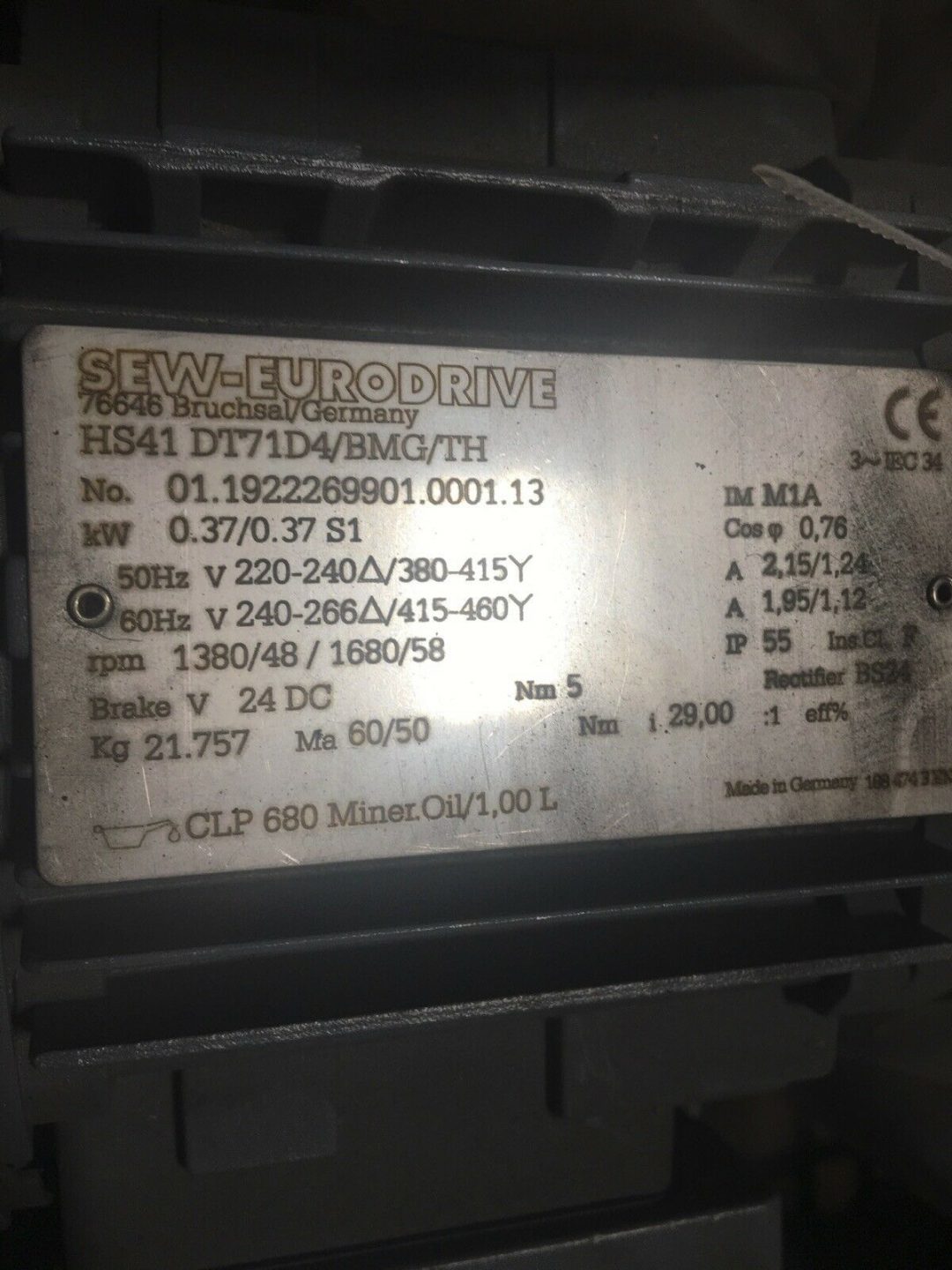 SEW-EURODRIVE HS41 DT71D4/BMG/TH
