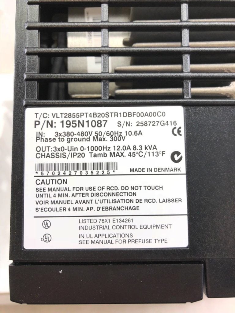 DANFOSS 195N1087 VLT2855PT4B20STR1DBF00A00C0 VLT 2800 DRIVE (B424)