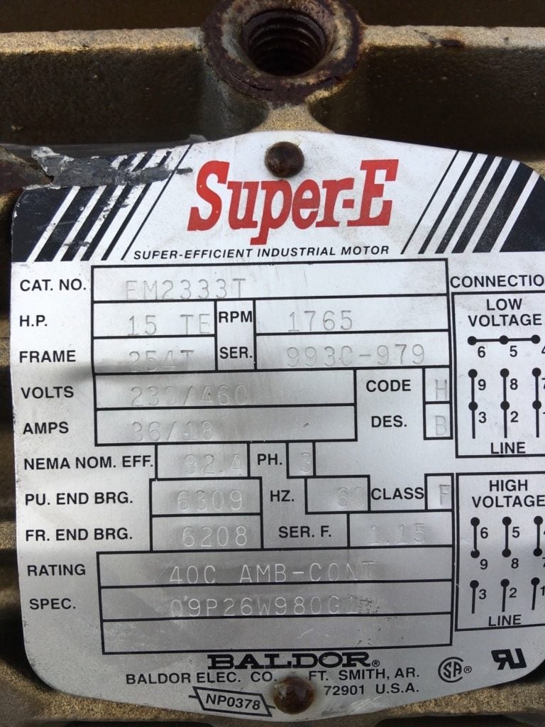 GOLD BALDOR SUPER E EM2333T 15 HP, 1765 RPM 3 PHASE ELECTRIC MOTOR, (CONNEX