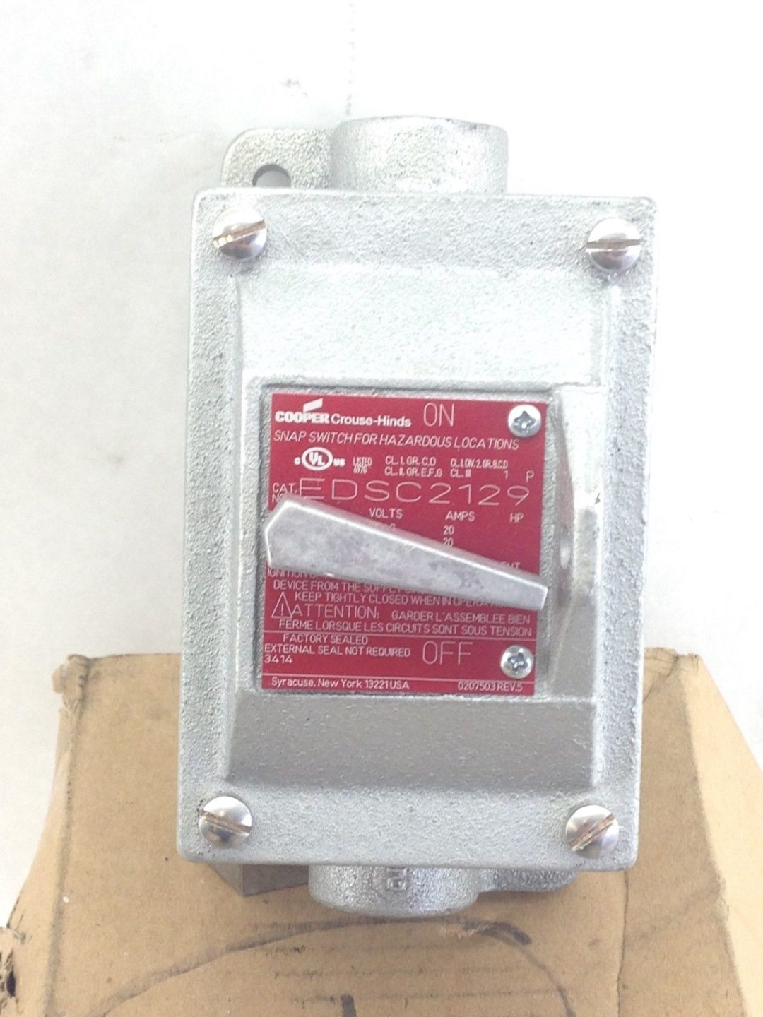 CROUSE-HINDS EDSC2129 SNAP SWITCH EXPLOSION PROOF 1-P 120VAC (B132)